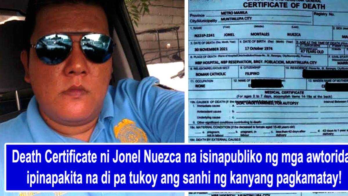 Jonel Nuezca Death Certificate, isinapubliko; sanhi ng pagkamatay, di pa tukoy hangga’t walang ...