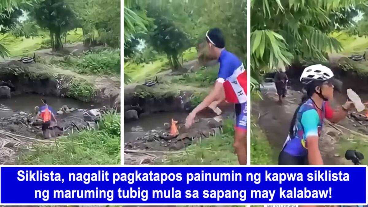 Masskara cyclist na pinainom ng maruming tubig mula sa sapang may ...