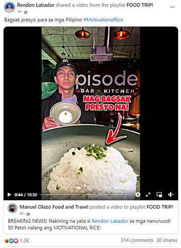 Rendon Labador, ibinagsak umano presyo ng kanyang 'motivational rice ...