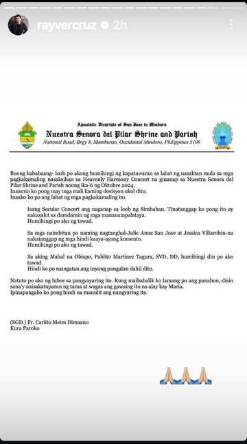 Rayver Cruz, ibinahagi ang pahayag ng kura paroko ng simbahan kung saan nag-perform si Julie ...