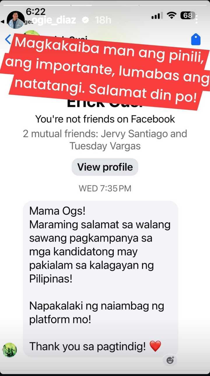Ogie Diaz, nag-react sa nagpasalamat sa kanya dahil sa mga kandidatong kinampanya niya - KAMI.COM.PH