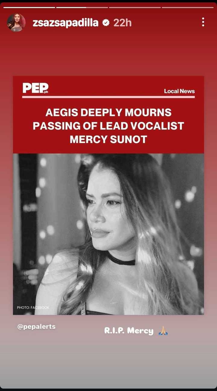 Zsa Zsa Padilla reacts to passing of Aegis' Mercy Sunot - KAMI.COM.PH