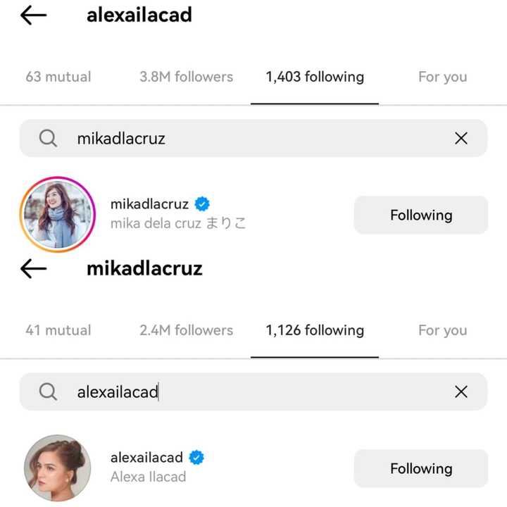Netizens delighted as Alexa Ilacad and Mika Dela Cruz follow each other ...