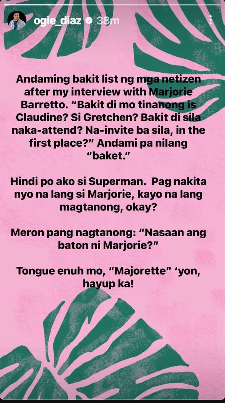 Ogie Diaz, nag-react sa "bakit list" ng netizens matapos ang interview niya kay Marjorie ...